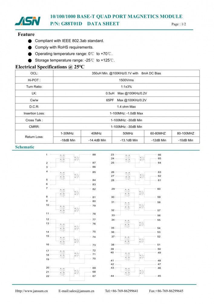 JASN G88T01D electrical schematic