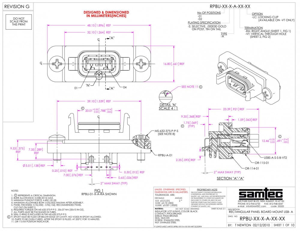 Samtec RPBU drawing sheet 1