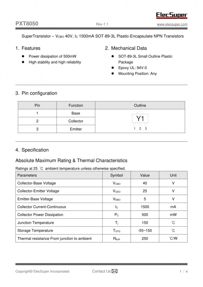 PXT8050 datasheet page 1