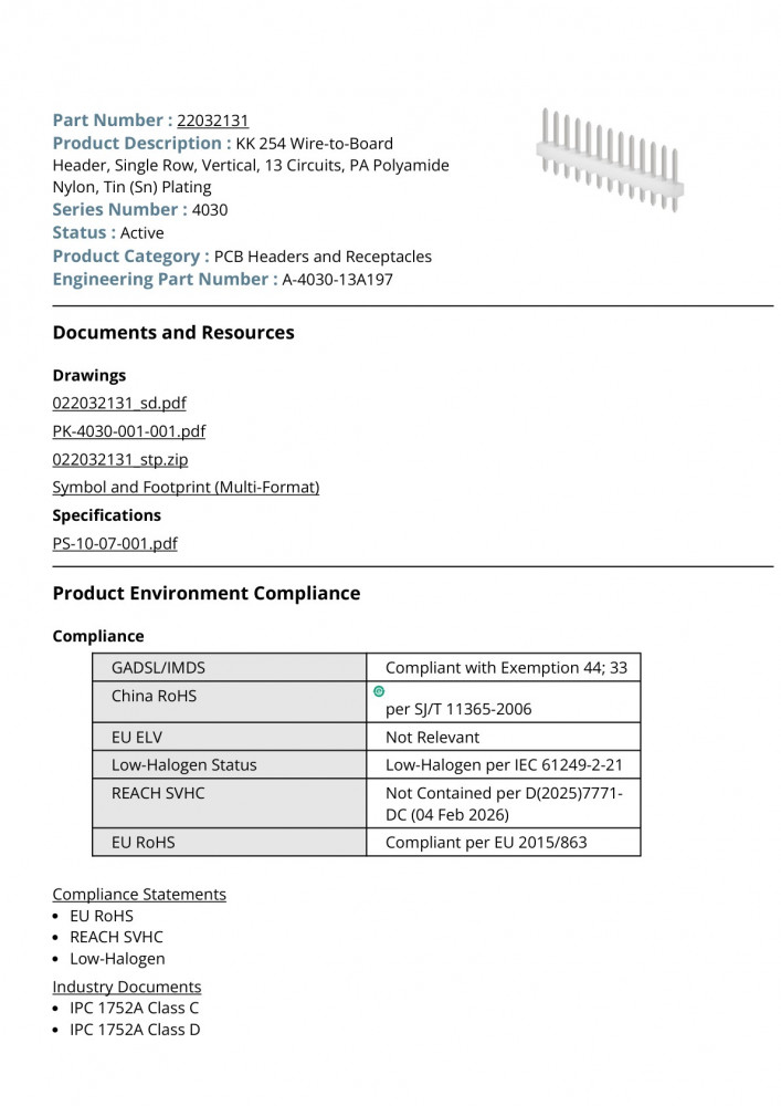 MOLEX 22032131 product document preview, page 1