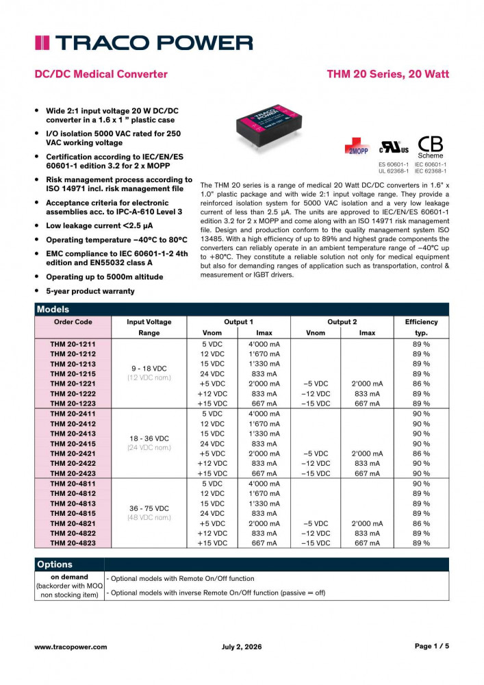 THM 20 series technical document, page 1