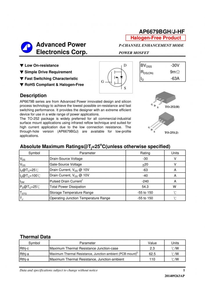 AP6679BGH datasheet page 1