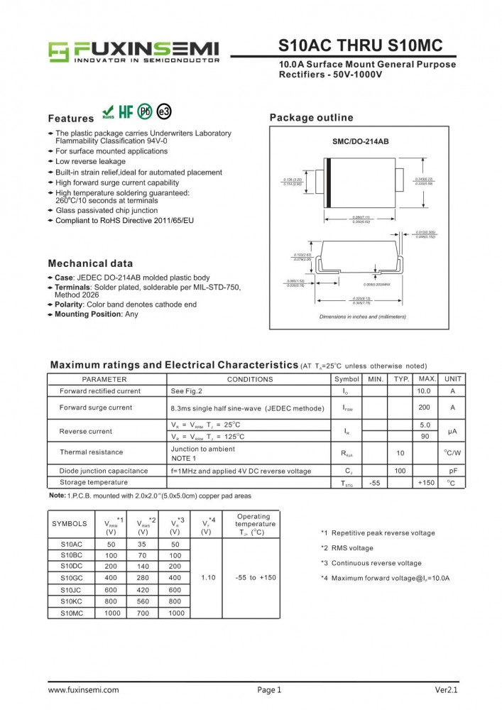 S10MC datasheet page 1