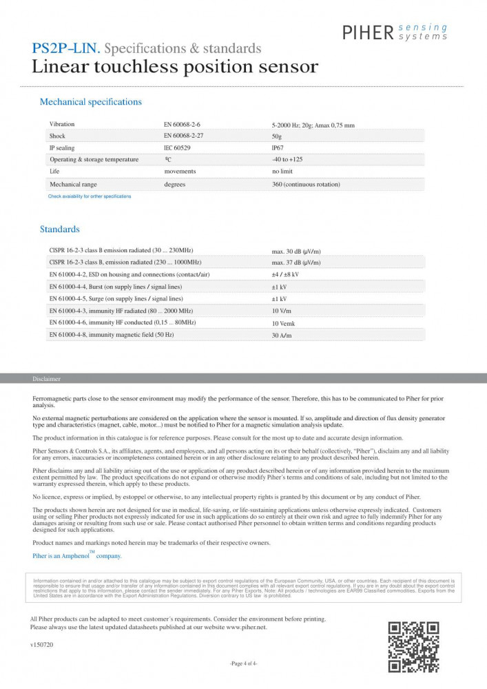 PS2P-LIN specifications and standards