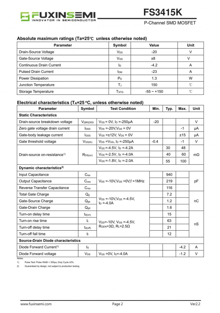 FS3415K electrical characteristics