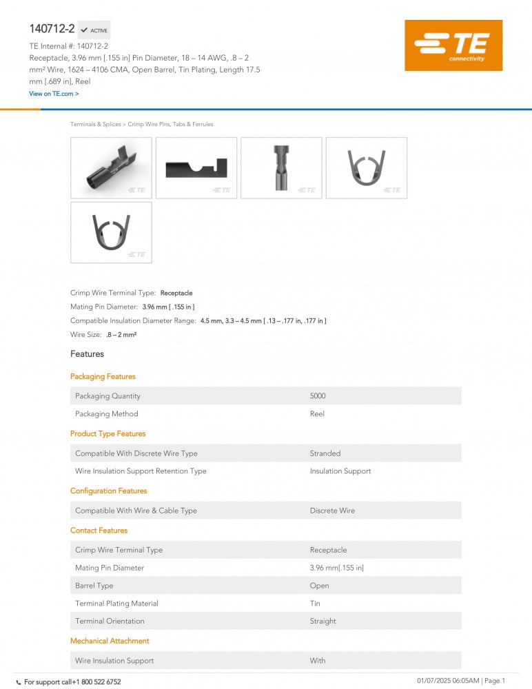 TE Connectivity 140712-2 technical document page 1