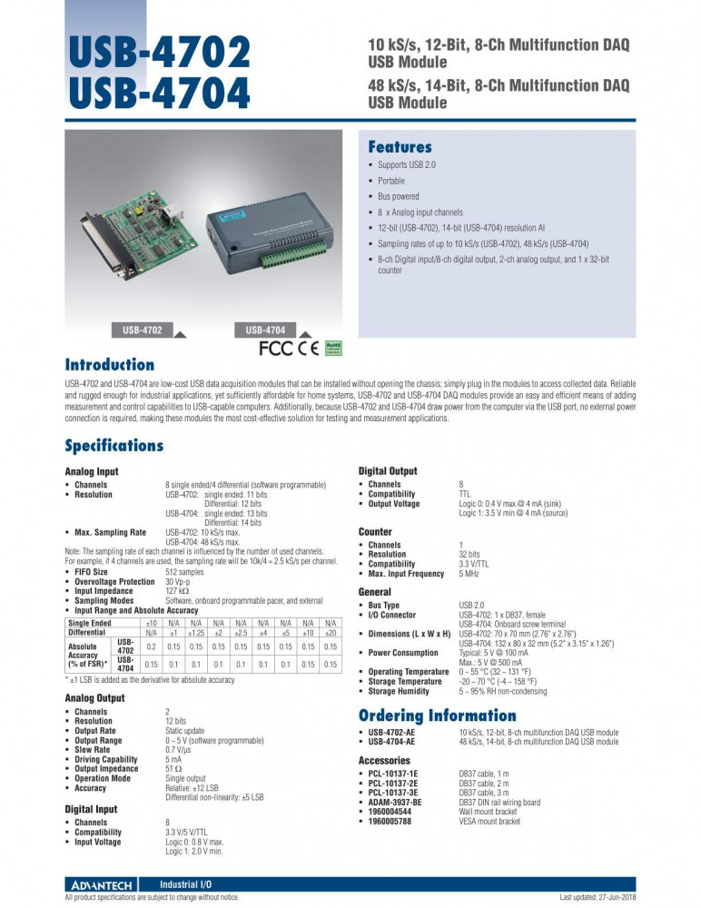 USB-4704 technical document page preview