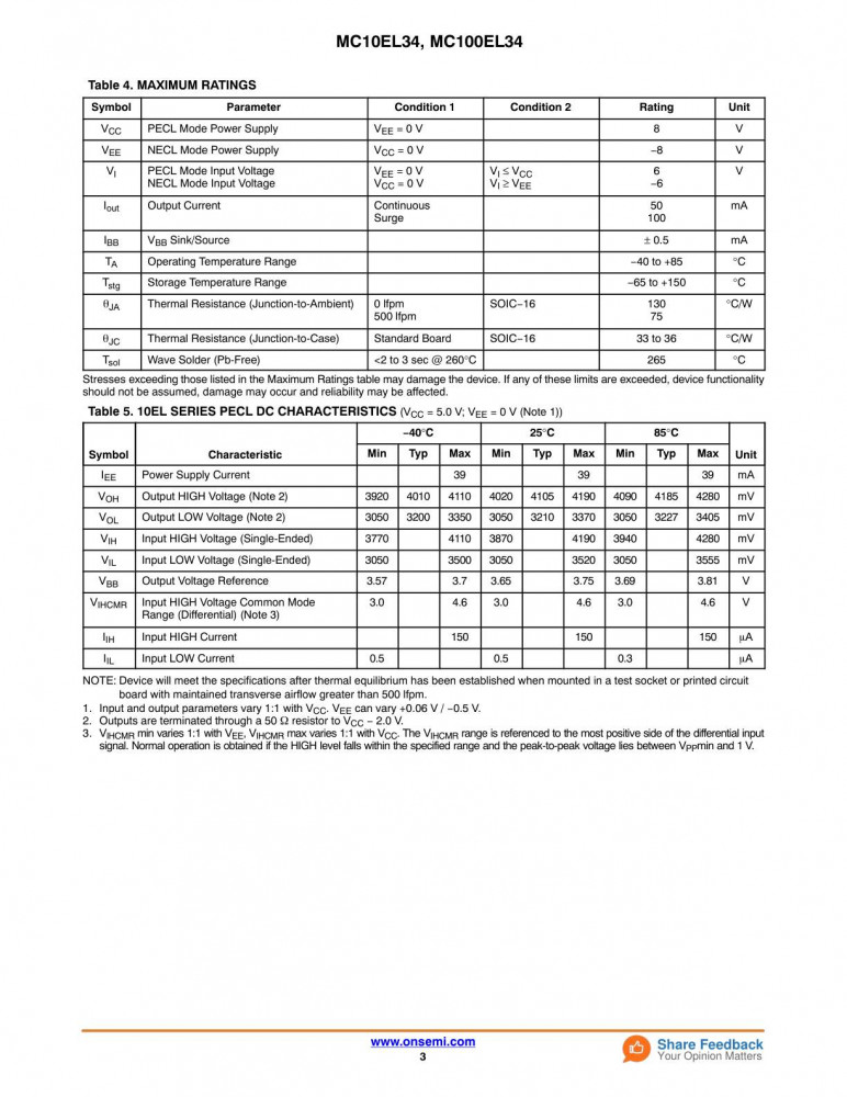 MC10EL34 datasheet page 3