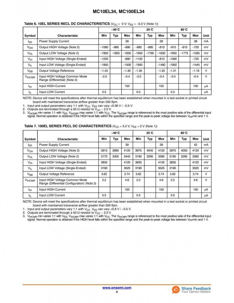 MC10EL34 datasheet page 4
