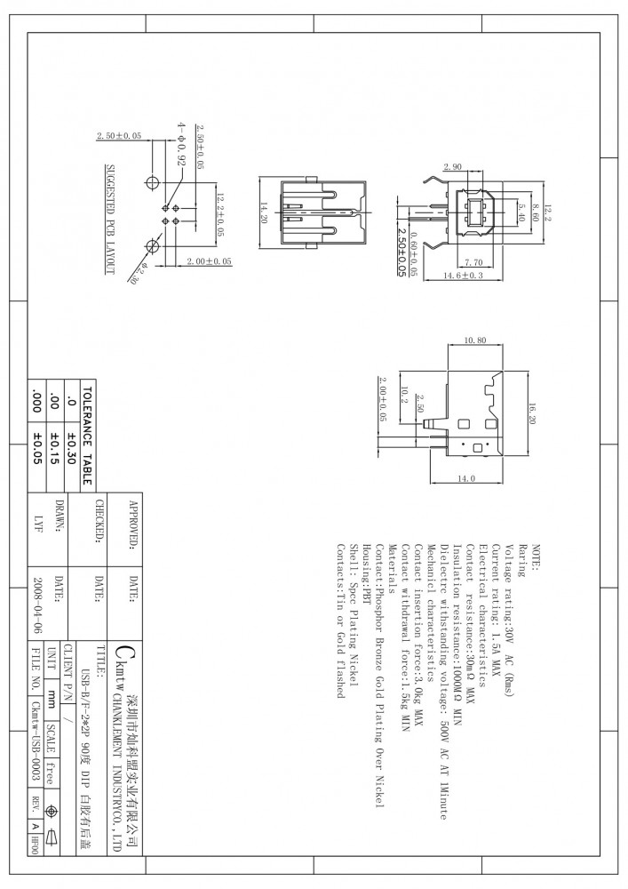 Ckmtw U-USBBR04P-F000 technical drawing