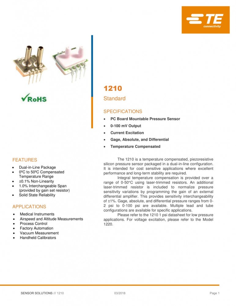 1210 pressure sensor datasheet page 1