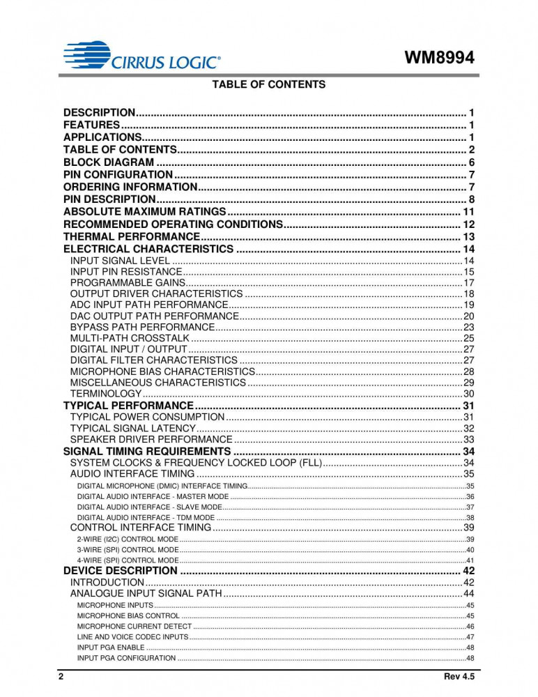 WM8994ECS/R datasheet page 2