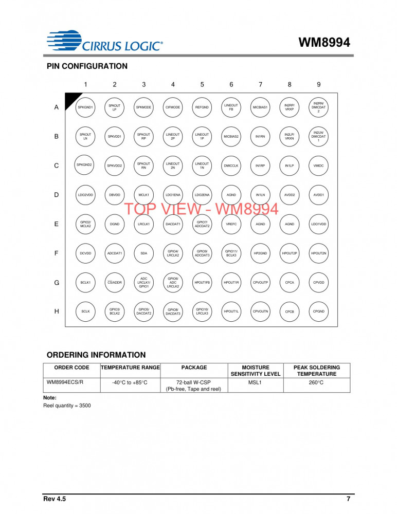 WM8994ECS/R datasheet page 7