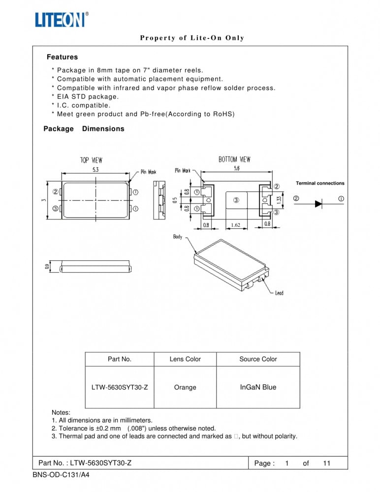 LTW-5630SYT30-Z datasheet page 2