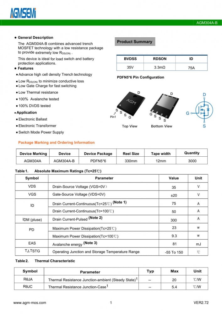 AGM304A-B datasheet page 1