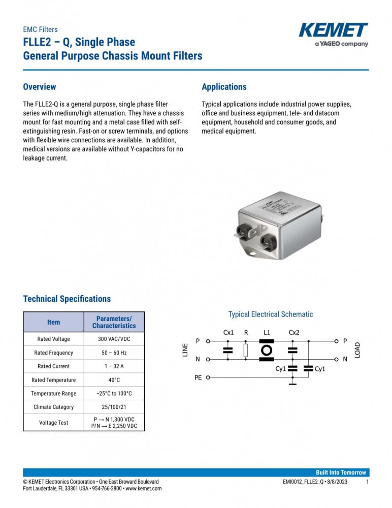 KEMET FLLE2-Q datasheet page 1