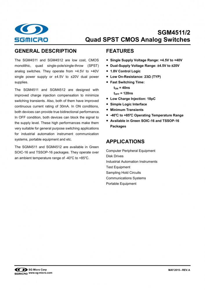 SGM4512 datasheet page 1