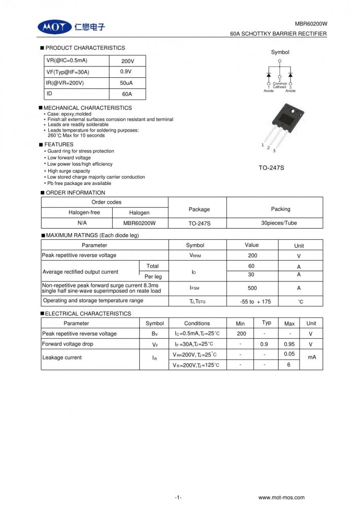 MBR60200W technical document page 1
