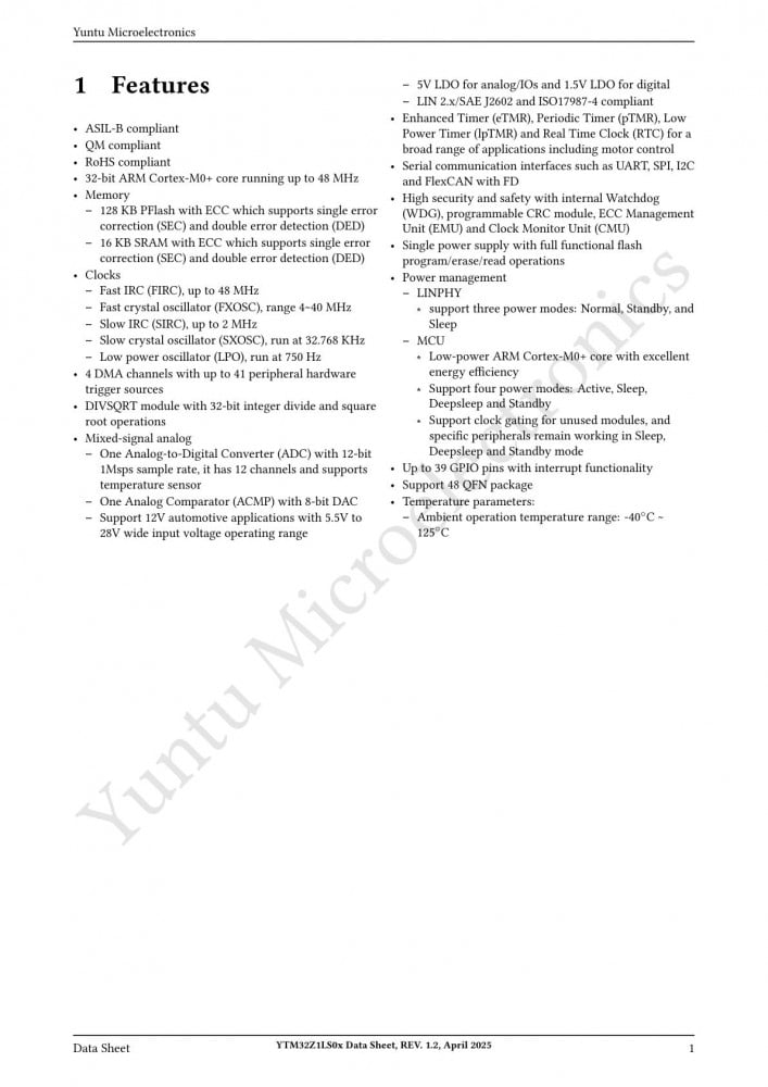 YTM32Z1LS0x datasheet page 2
