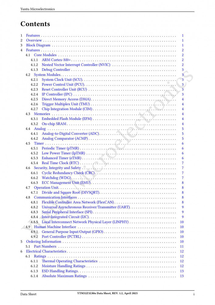 YTM32Z1LS0x datasheet page 3