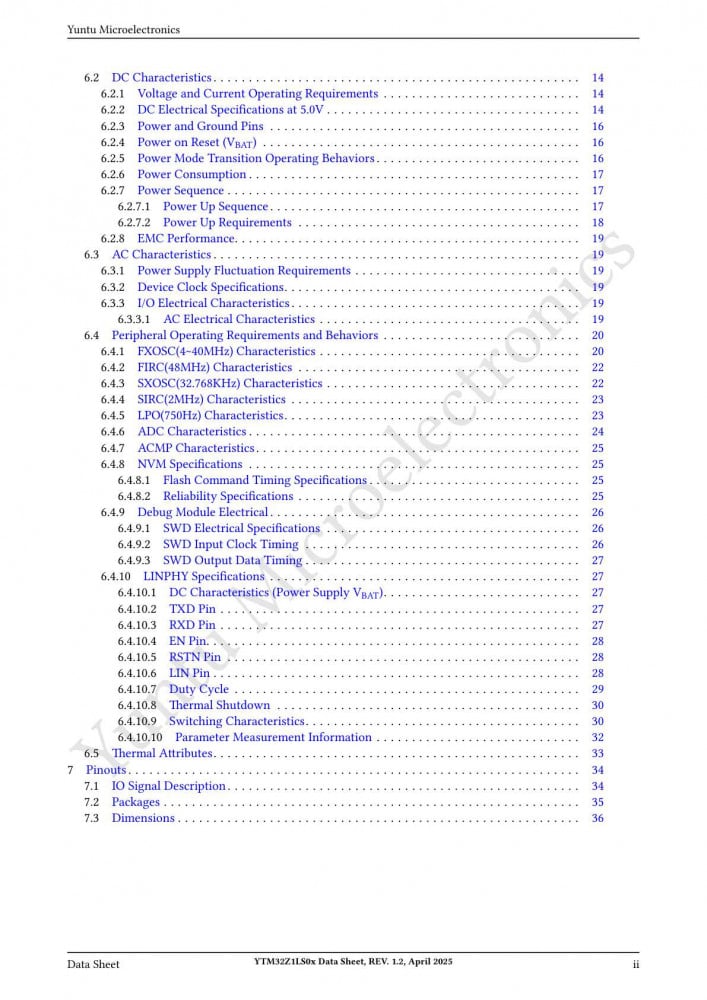 YTM32Z1LS0x datasheet page 4