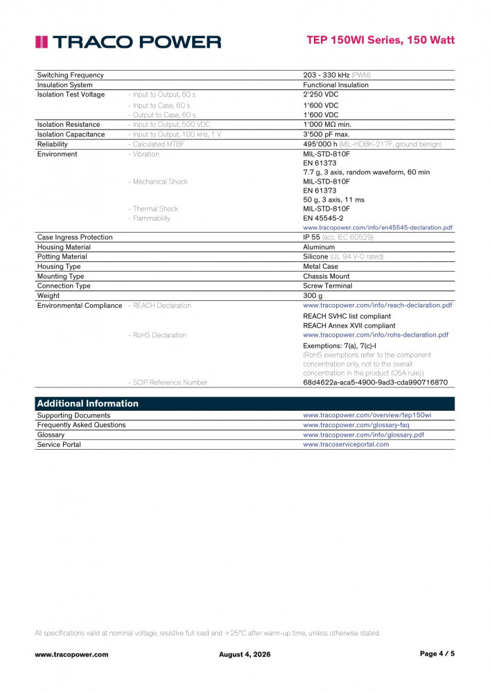 TEP 150WI technical document, page 4