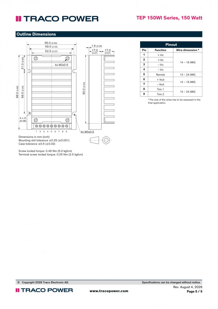 TEP 150WI technical document, page 5