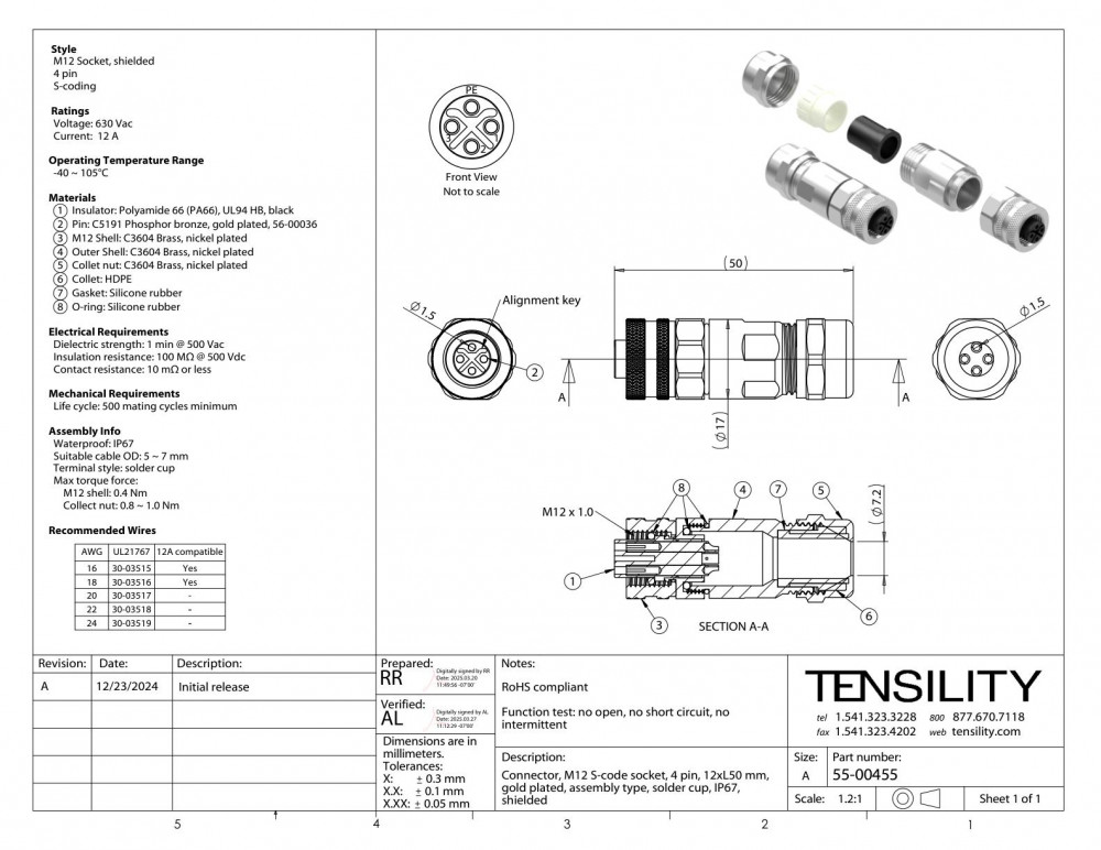 Product drawing for Tensility International part 55-00455