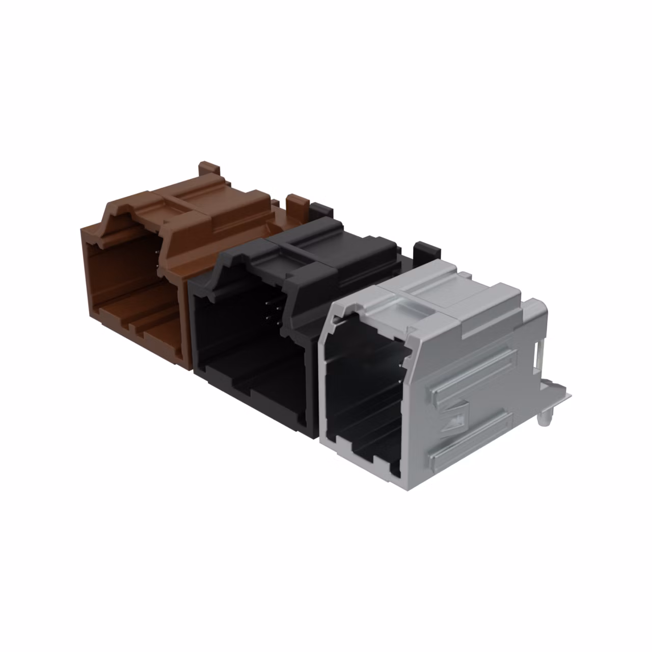 Stac64 3 Bay Right-Angle Headers, 40 Circuits, Bay A 16 Circuit Signal Header, Polarization C, Brown; Bay B 16 Circuit Signal Header, Polarization A, Black; Bay C 8 Circuit Signal Header, Polarization B, Gray; Tray for sale