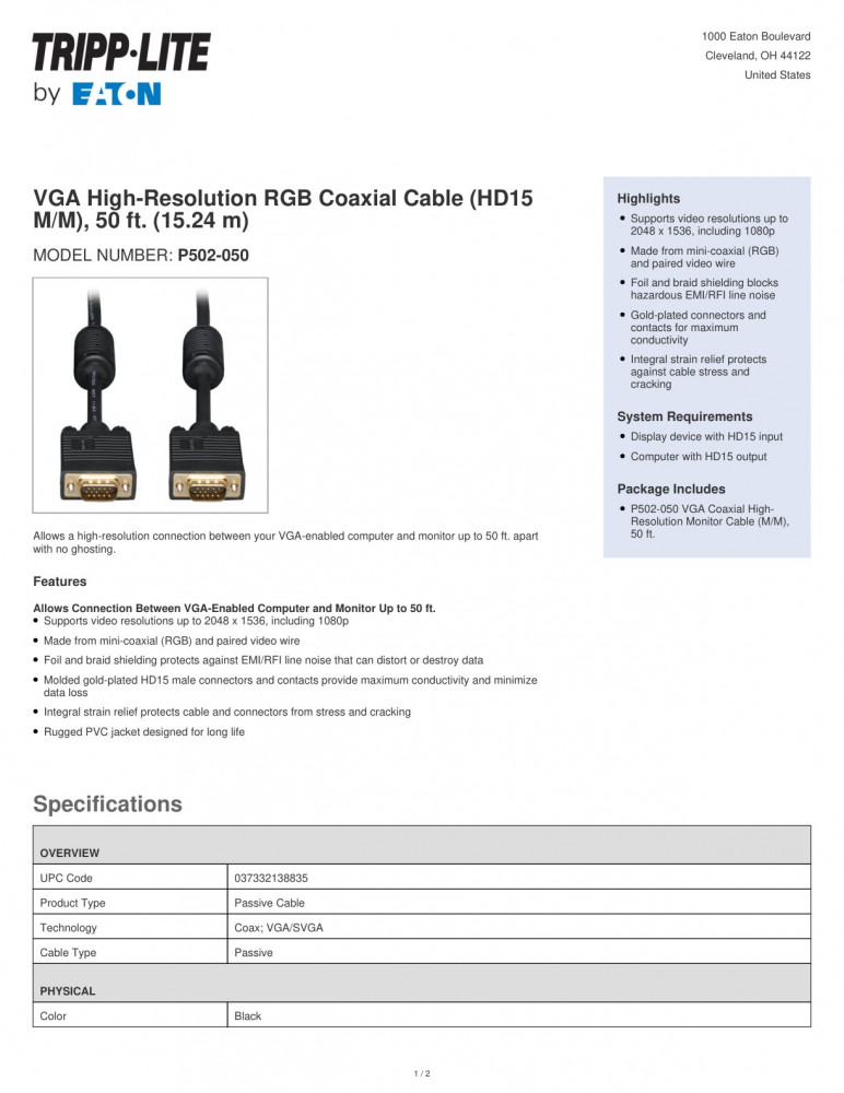 P502-050 technical document page 1