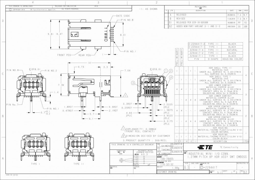 TE Connectivity drawing page 1