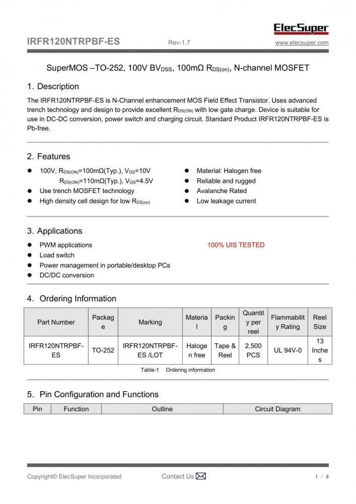 IRFR120NTRPBF-ES datasheet page 1