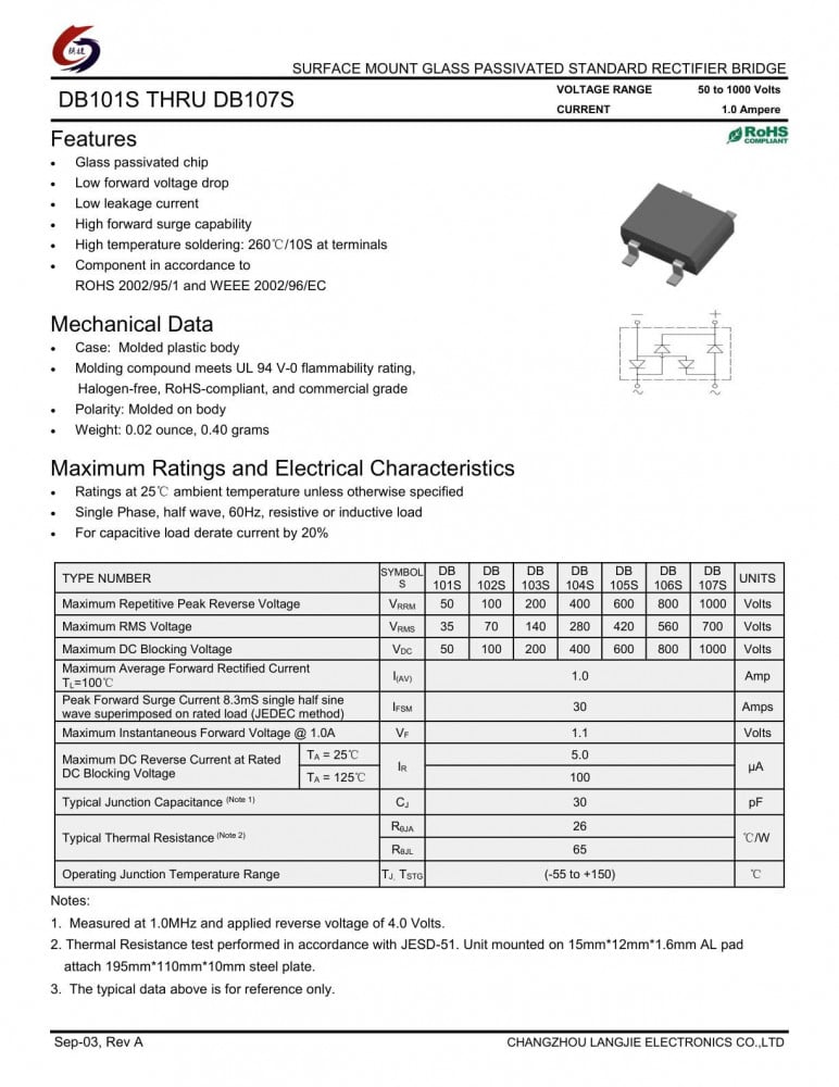 DB107S datasheet page 1