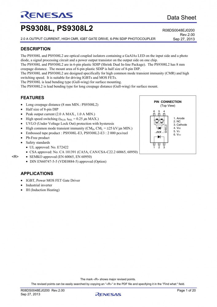 PS9308L2-V-AX datasheet page 1