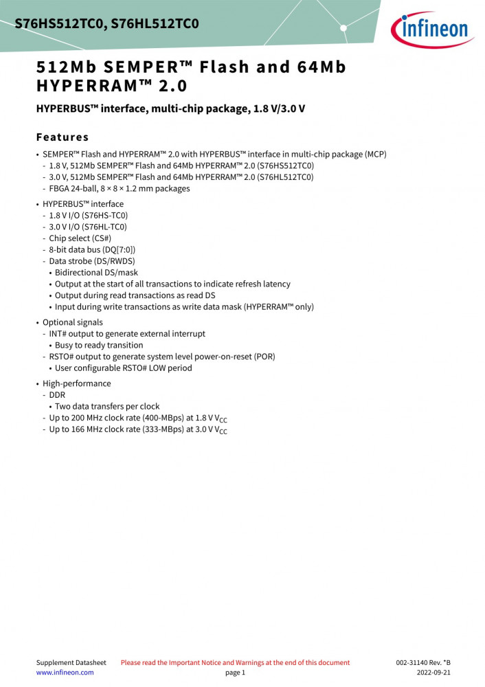 S76HS512TC0BHB013 datasheet page 1