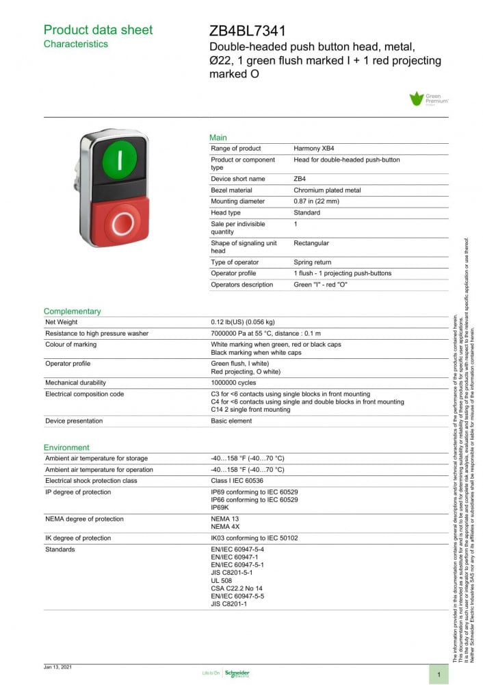 ZB4BL7341 product documentation page 1