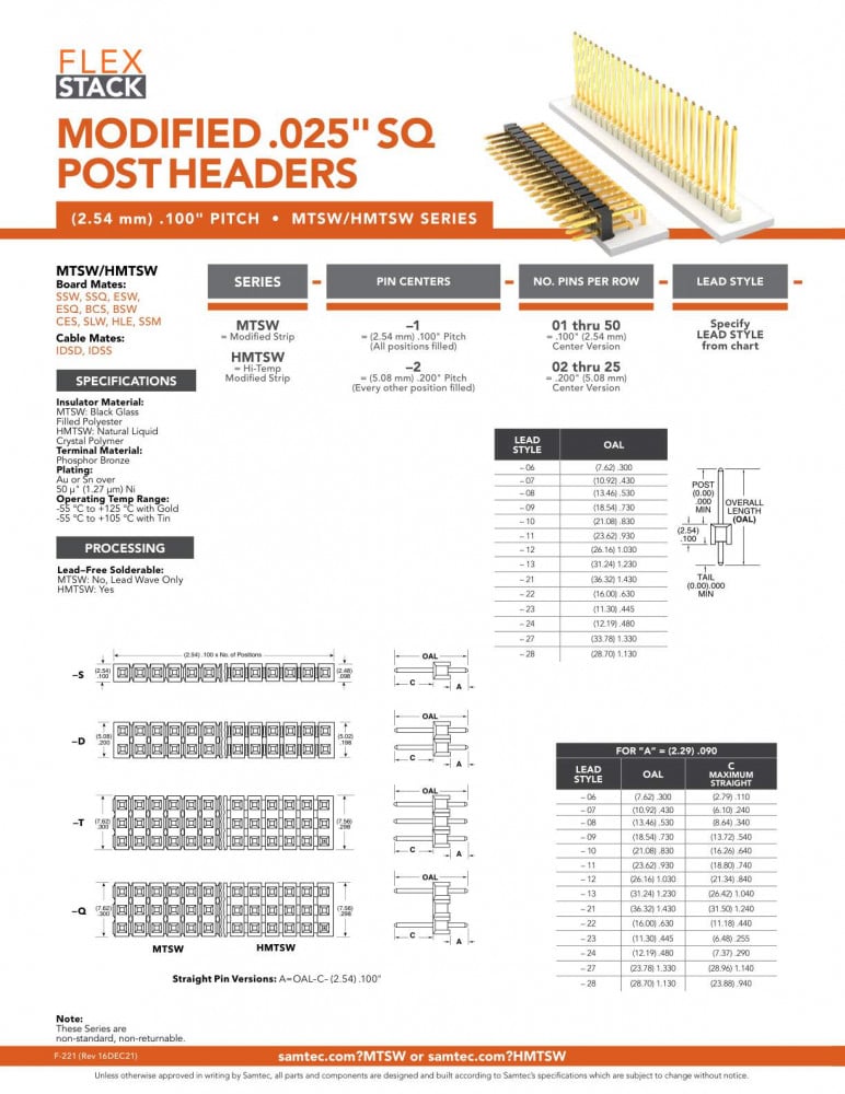 Samtec MTSW series technical documentation page 1