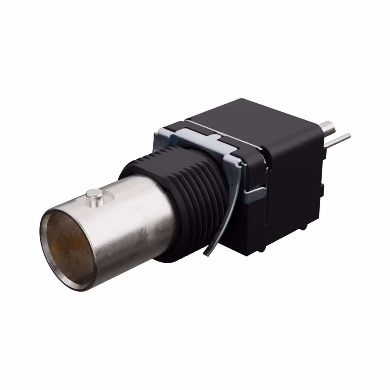 BNC Jack, Straight, Bulkhead Receptacle, PCB, Through Hole, Filtered, Panel Isolated, Black PBT Housing, Nut and Lockwasher Not Included,  75 Ohms for sale