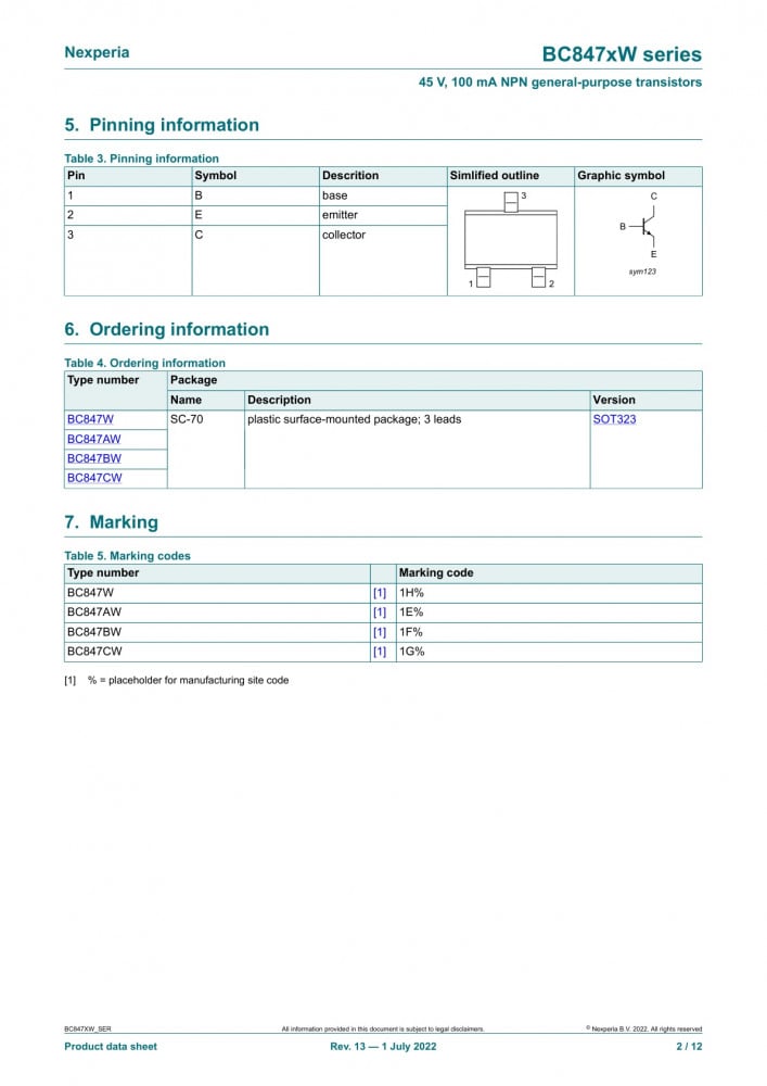 BC847BW datasheet page 2