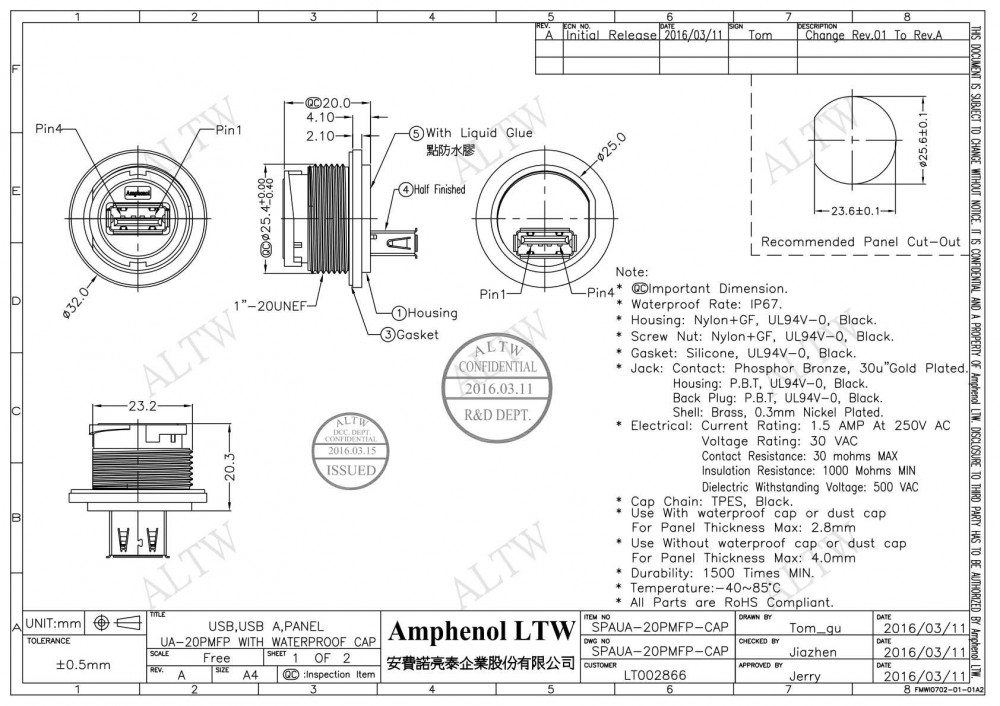 SPAUA-20PMFP-CAP mechanical drawing sheet 1