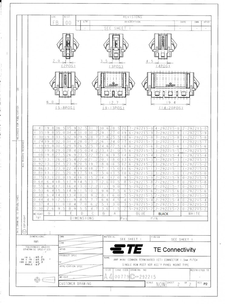 TE Connectivity 292215-3 technical drawing page 2