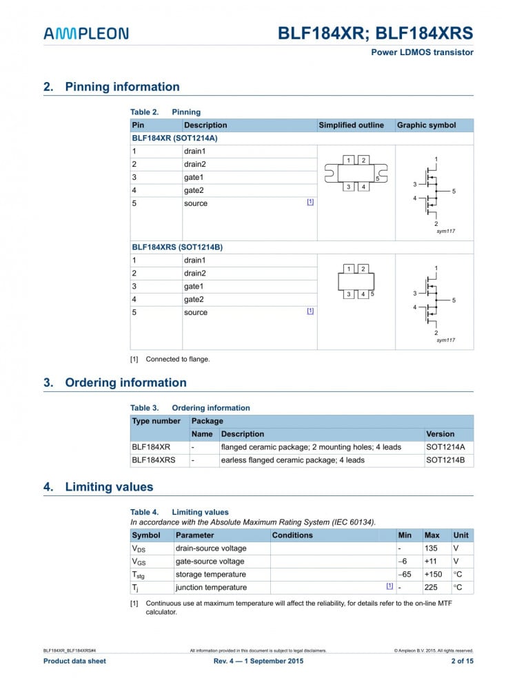BLF184XRSU datasheet page 2