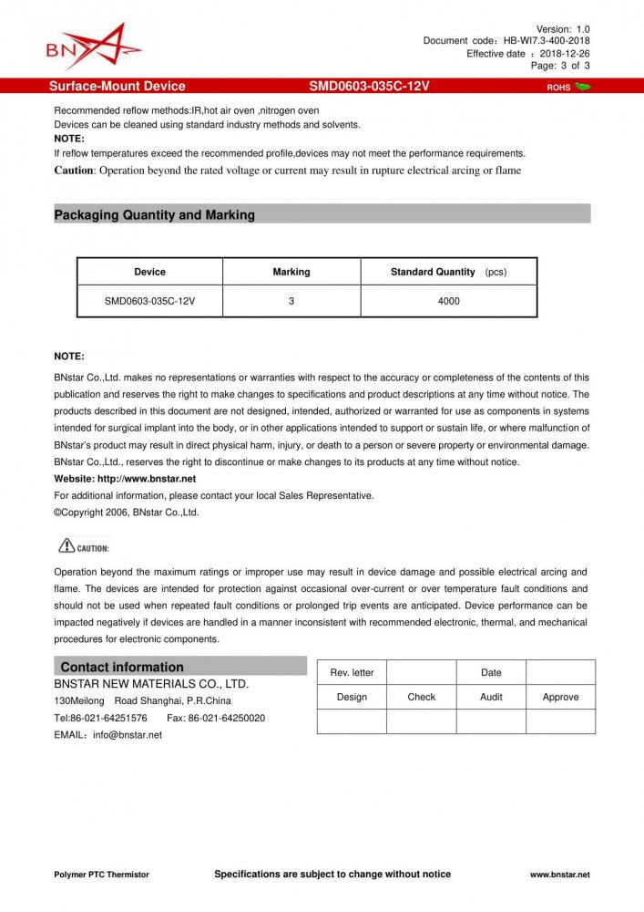 BNstar SMD0603-035C-12V datasheet page 3