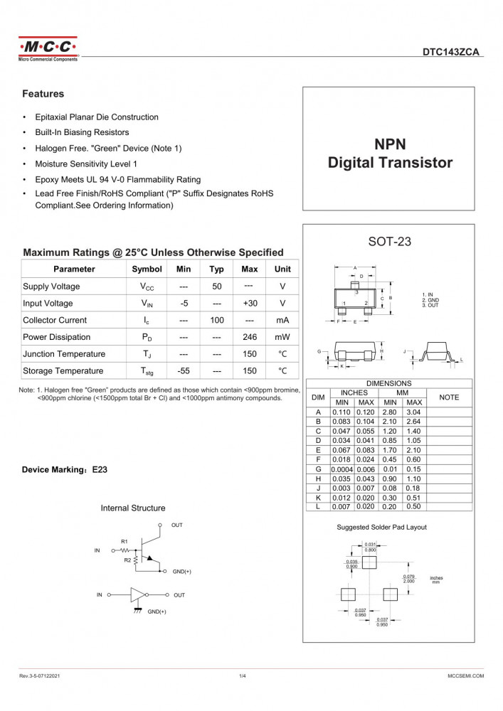 DTC143ZCA-TP datasheet page 1