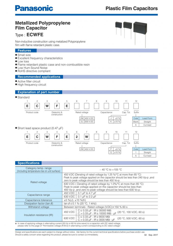 PANASONIC ECWFE series technical document page 1