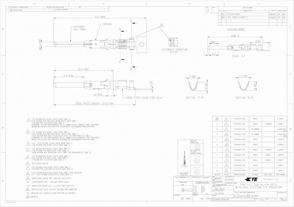TE Connectivity 1-163081-1 controlled drawing preview