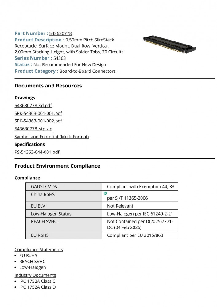 Molex 543630778 product documentation preview, page 1