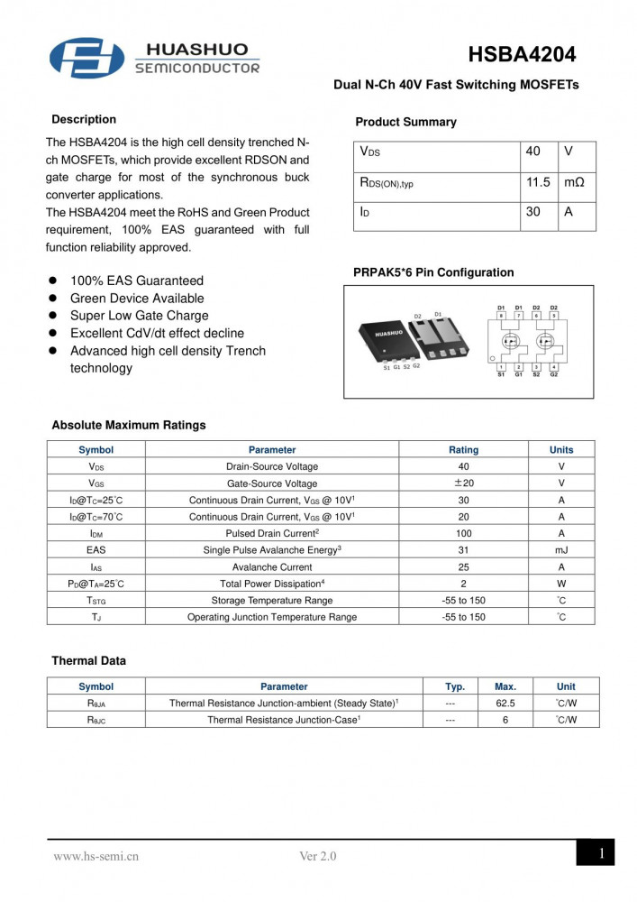 HSBA4204 datasheet page 1