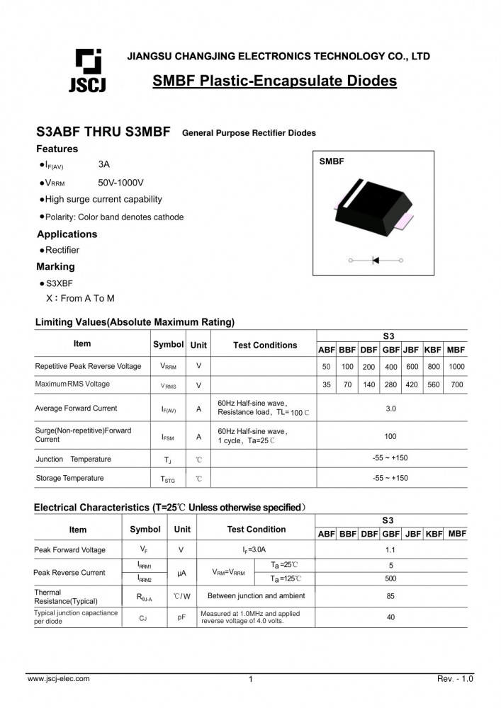 JSCJ S3MBF datasheet page 1