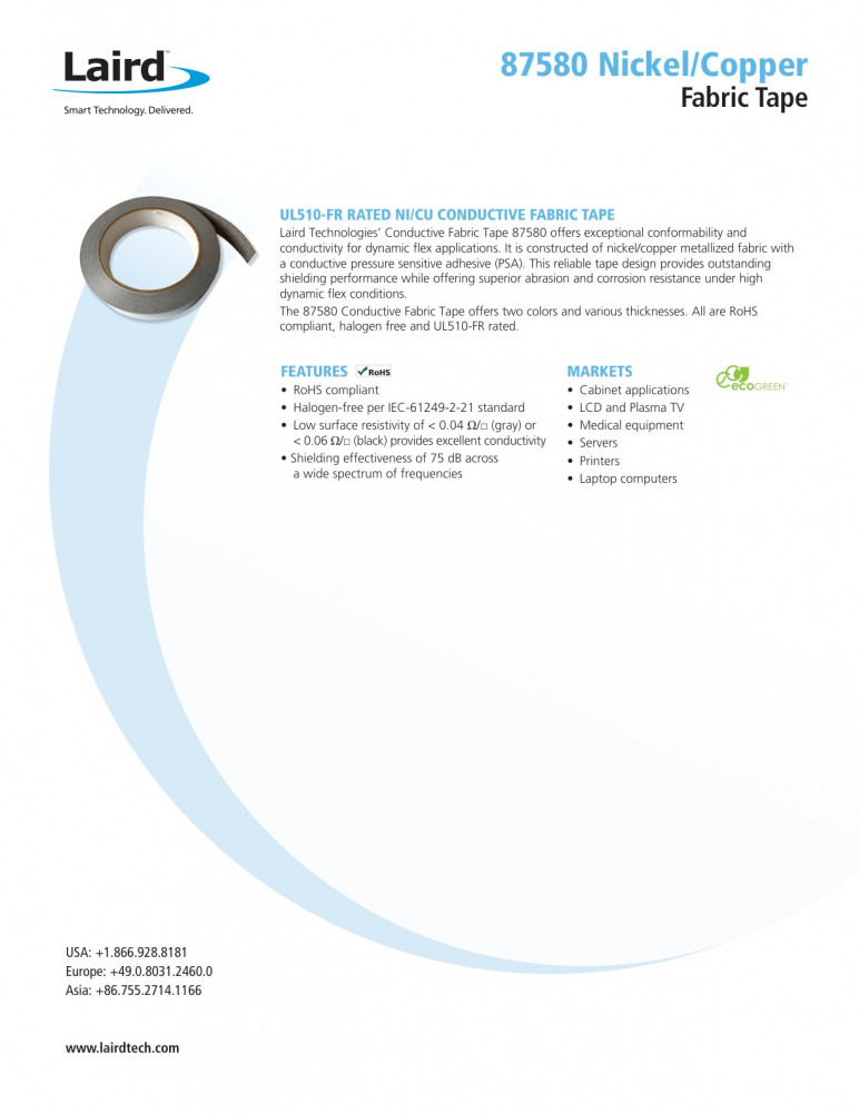Laird 87580 conductive fabric tape datasheet page 1